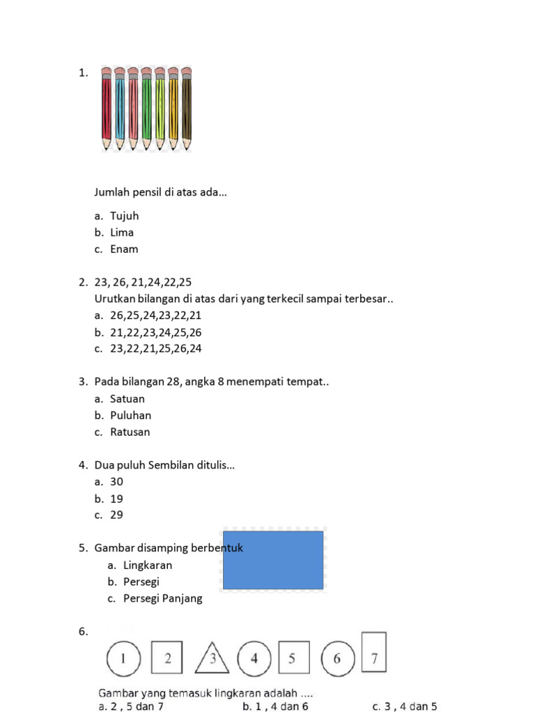 Soal Ulangan Matematika Kelas 1 Sd Pdf