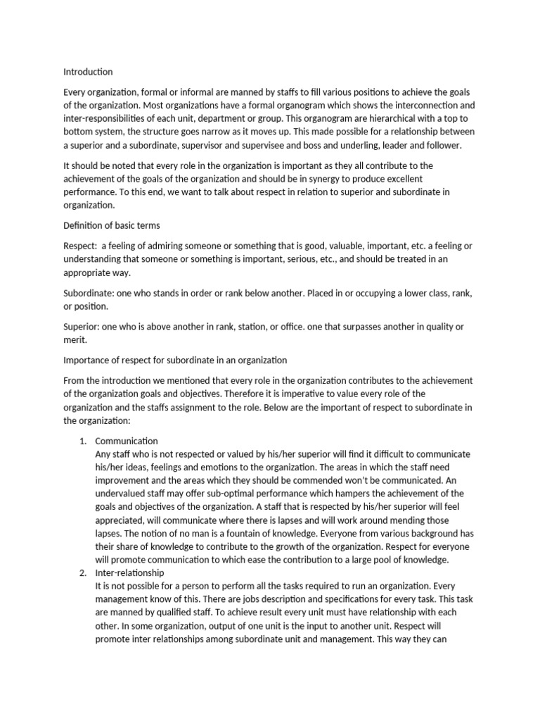 Respect For Subordinate in A Workplace | PDF | Hierarchy | Goal