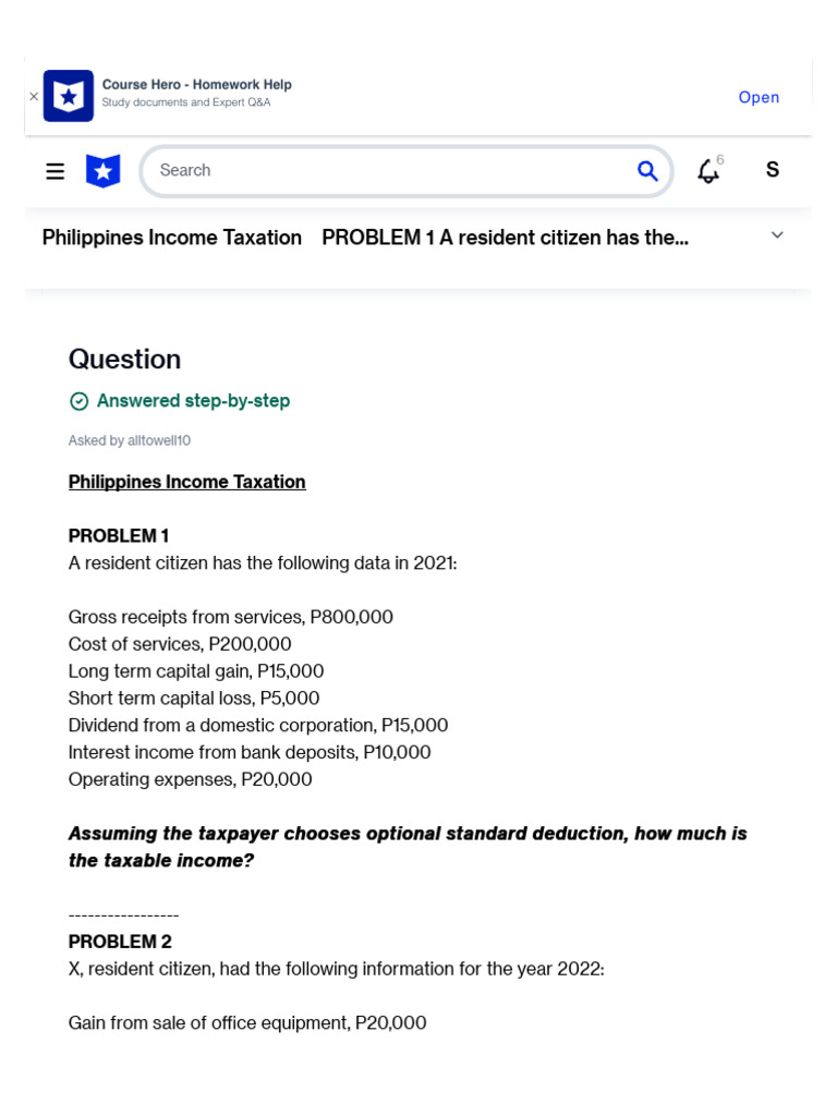 Solved Philippines Income Taxation PROBLEM 1 A Resident Citizen | PDF ...