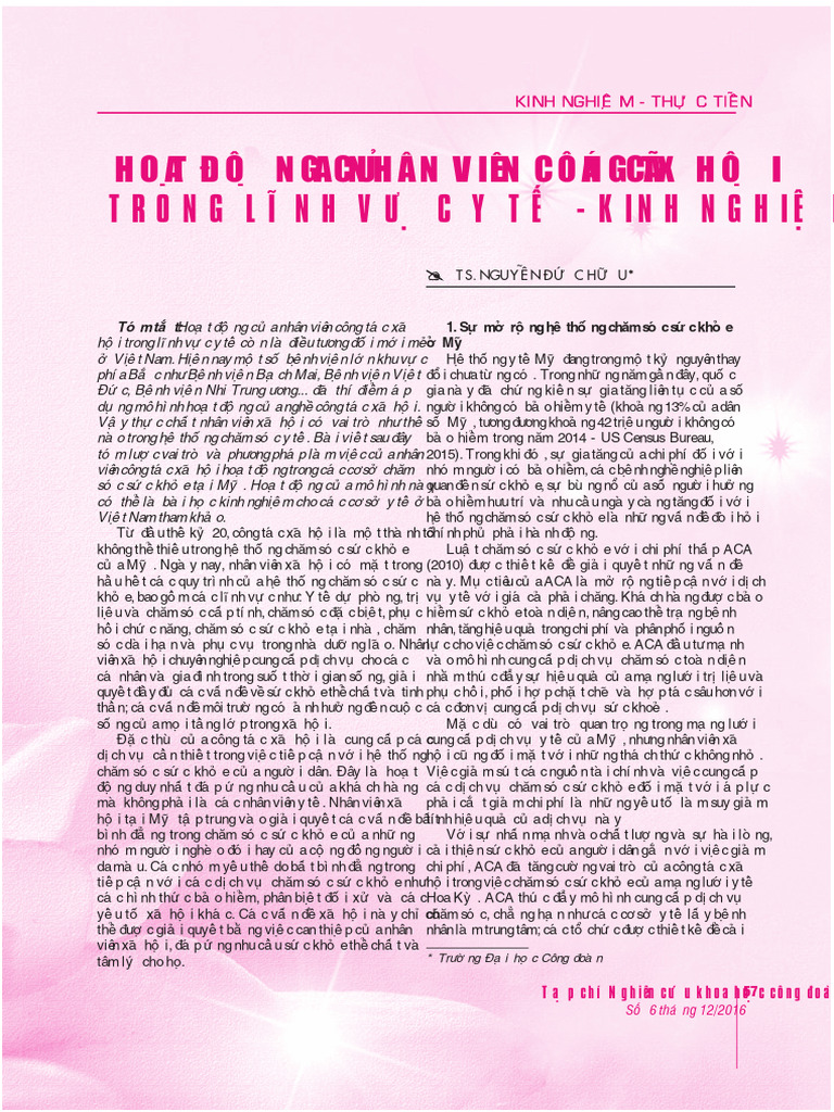 Hoat Dong Cua Nhan Vien CTXH Trong Linh Vuc y Te Va Kinh Nghiem Tu My | PDF