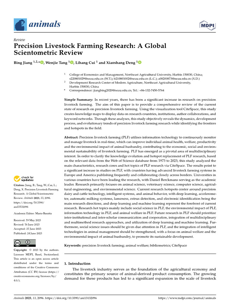 @precision Livestock Farming Research A Global Scientometric Review ...
