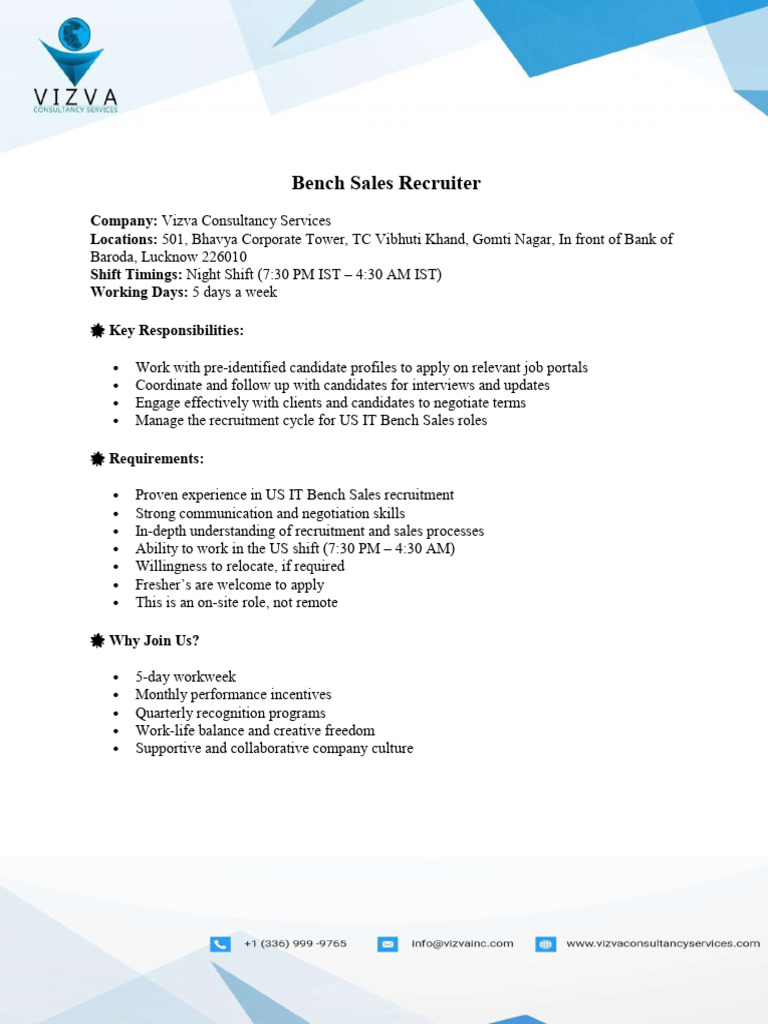 US IT Bench Sales Recruiter Needed | PDF