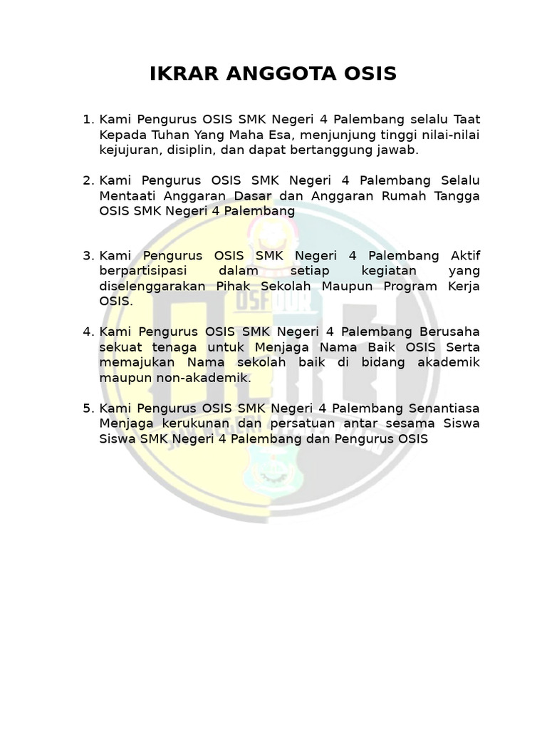 IKRAR ANGGOTA OSIS | PDF