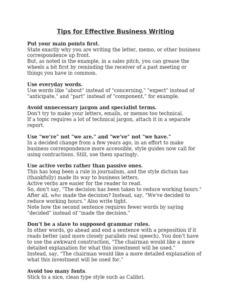 Handout - Business Writing Cheat Sheet | PDF