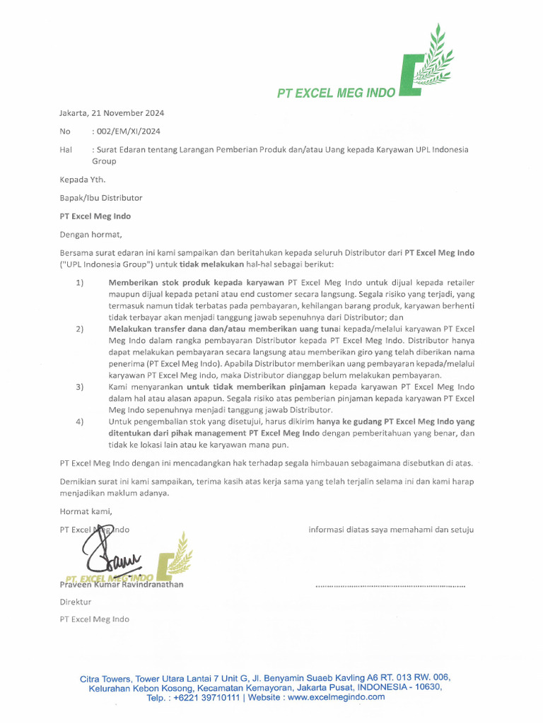 Excel Meg Indo-Circular Letter Customer (IND) | PDF