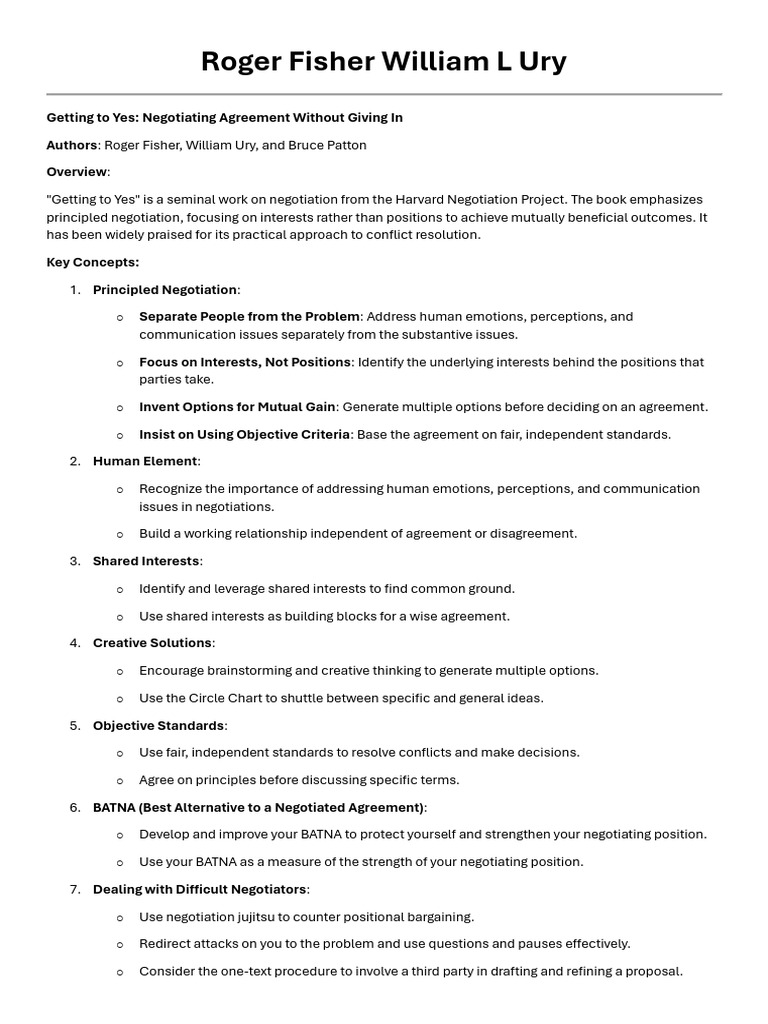 Roger Fisher William L Ury | PDF | Negotiation | Social Psychology