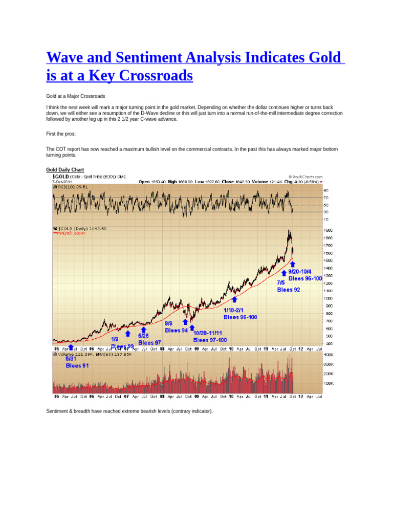 Wave and Sentiment Analysis Indicates Gold Is at A Key Crossroads | PDF ...