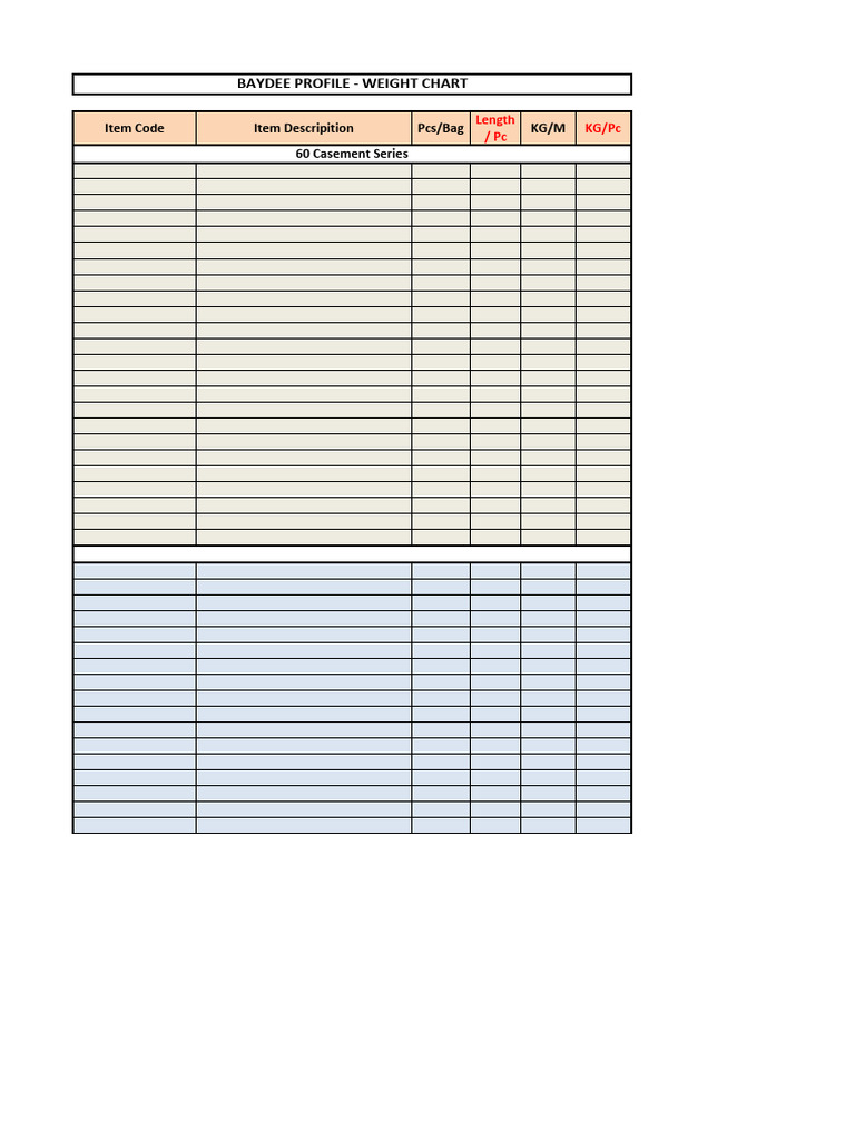 Baydee Profile - Weight Chart | PDF | Window | Architectural Elements