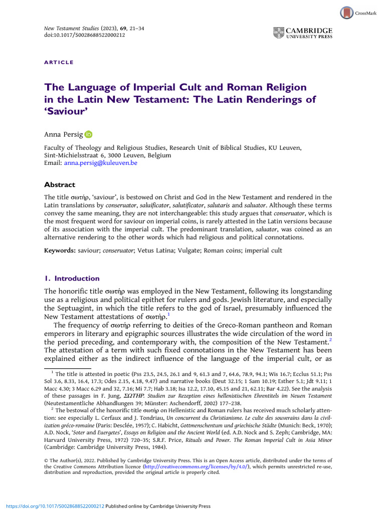Persig 2023 The Language of Imperial Cult and Roman Religion in The ...