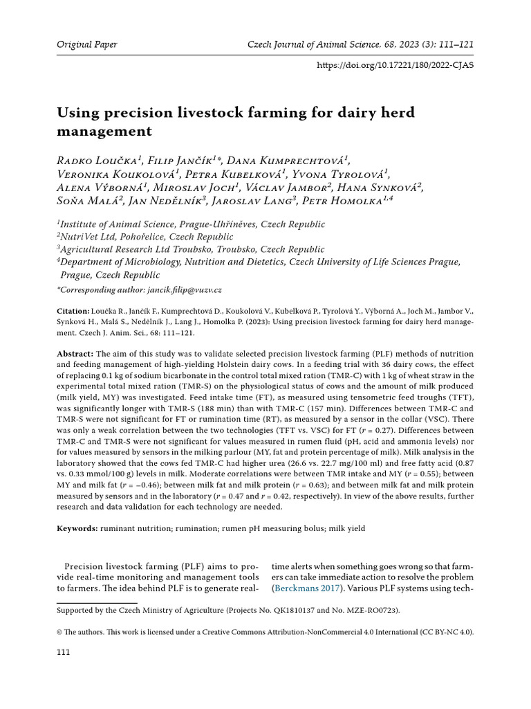 @using Precision Livestock Farming For Dairy Herd | PDF | Milk | Dairy ...