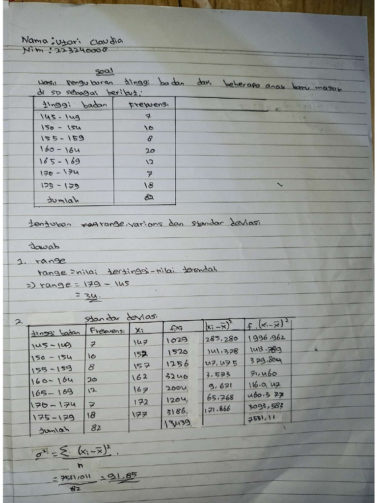 Hasil Ukuran Tinggi Badan Utari Claudia 223240008 | PDF