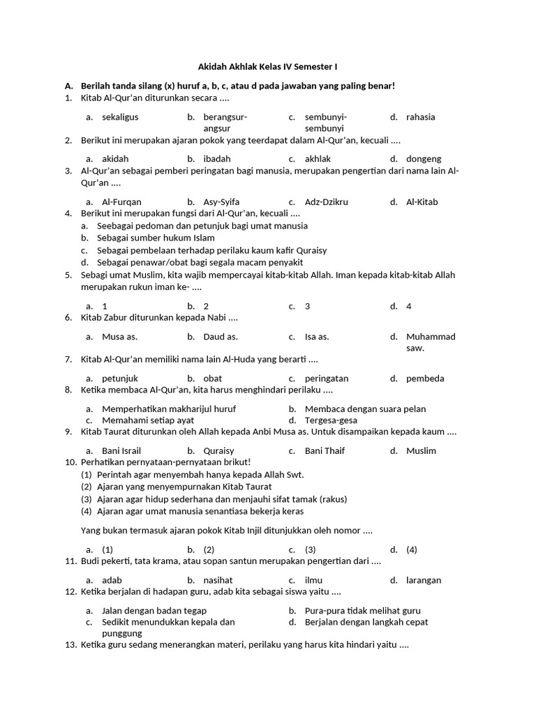 Akidah Akhlak Kelas IV Semester I | PDF