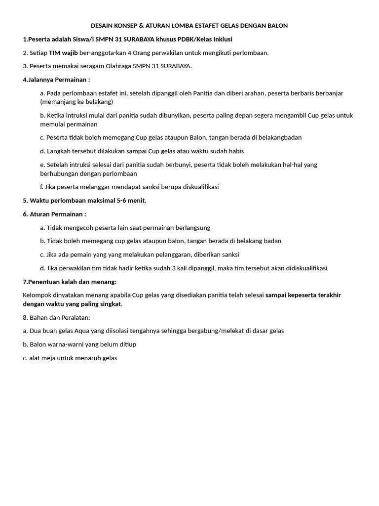 Lomba Estafet Gelas Dengan Balon | PDF