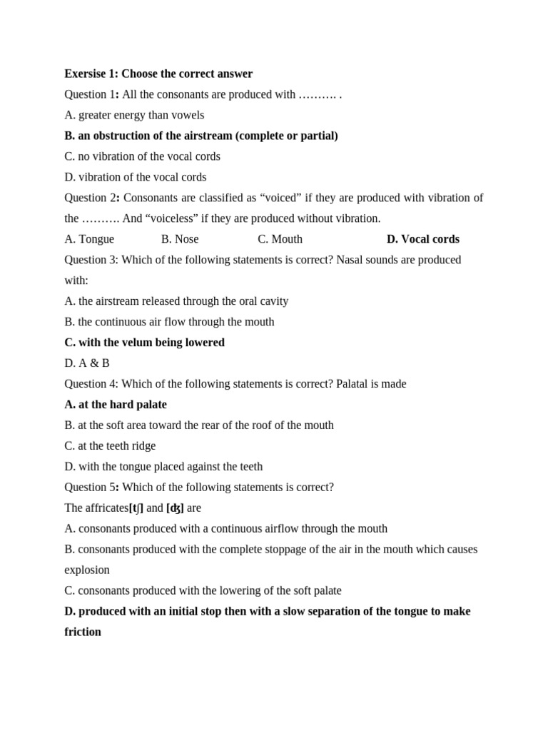 Exercises - Consonants | PDF | Consonant | Mouth