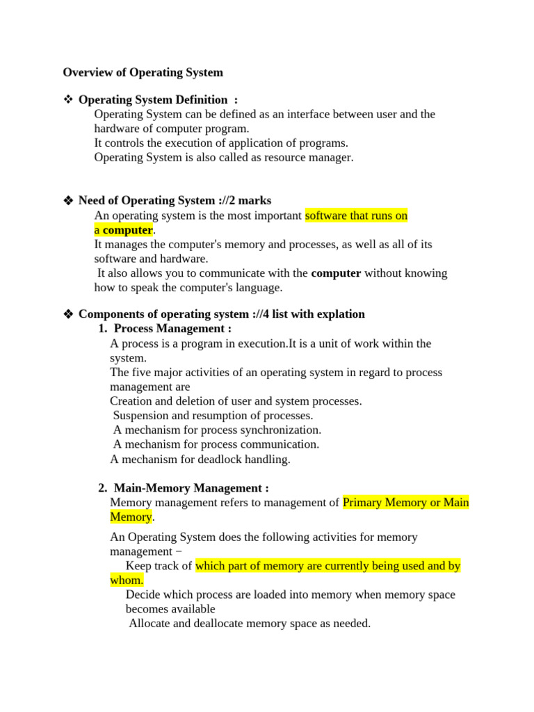 1.Overview of Operating System | PDF | Operating System | Process ...
