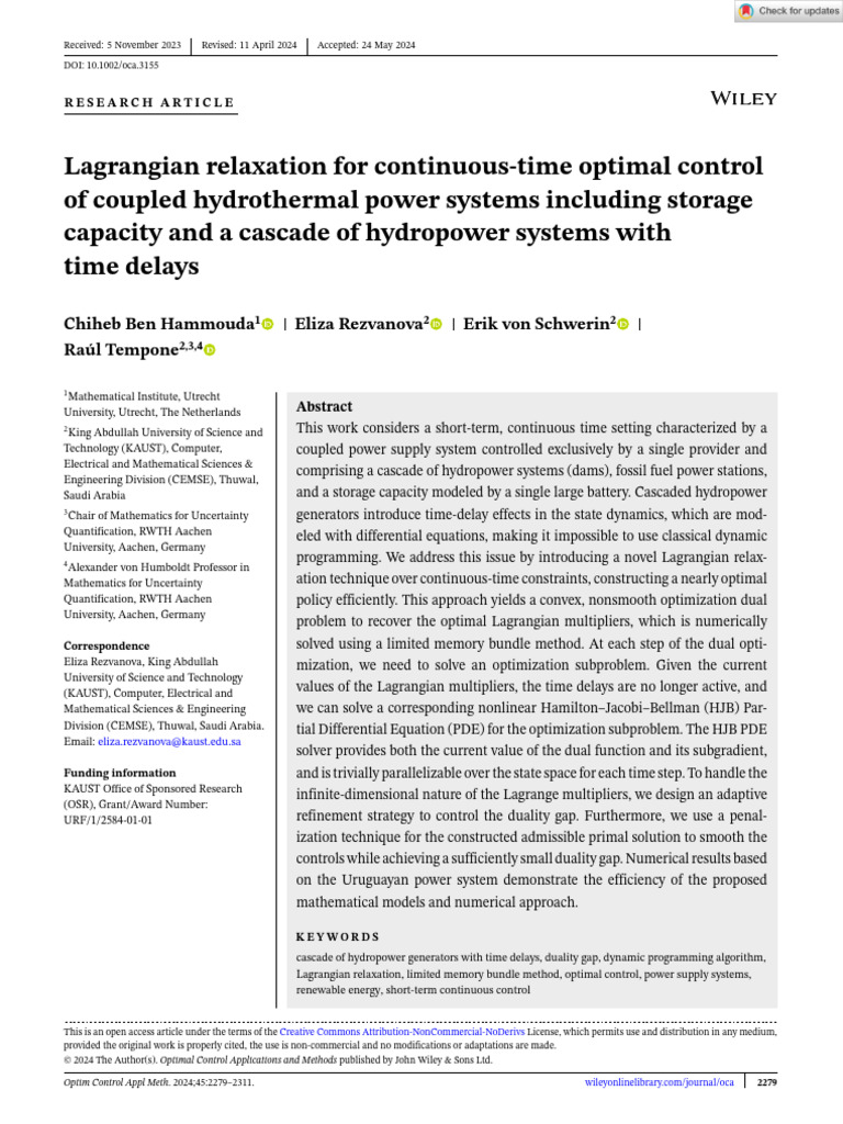 Optim Control Appl Methods - 2024 - Ben Hammouda - Lagrangian Relaxation For Continuous Time ...