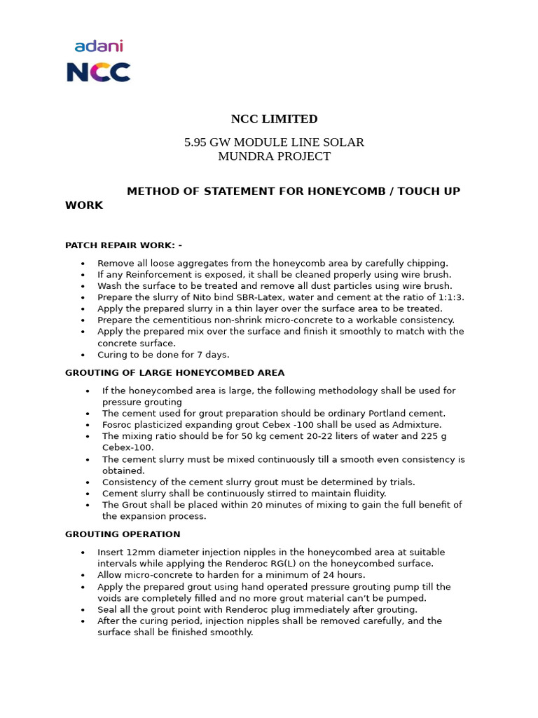 Solar Project Method Statements | PDF | Concrete | Cement