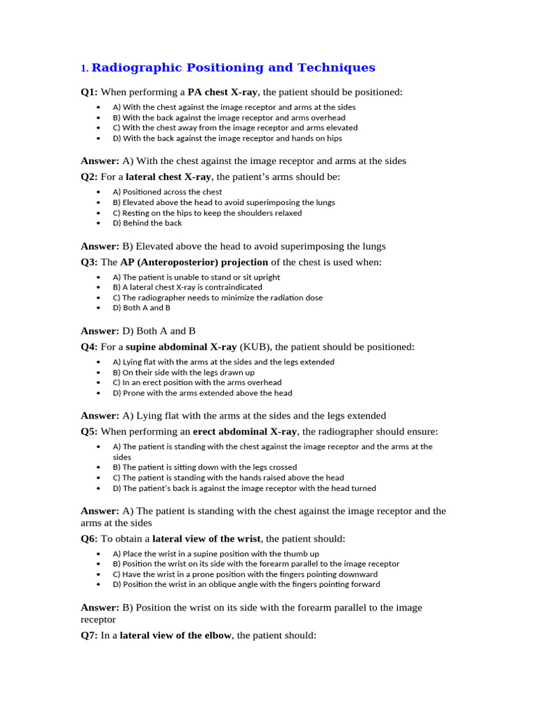 DHA Radiographer Exam Sample Questions | PDF | Anatomical Terms Of ...