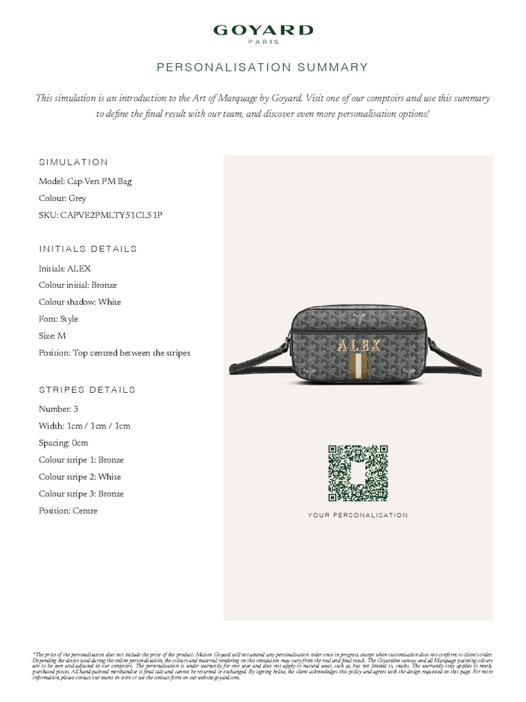Goyard Cap-Vert PM Bag Personalization Guide | PDF