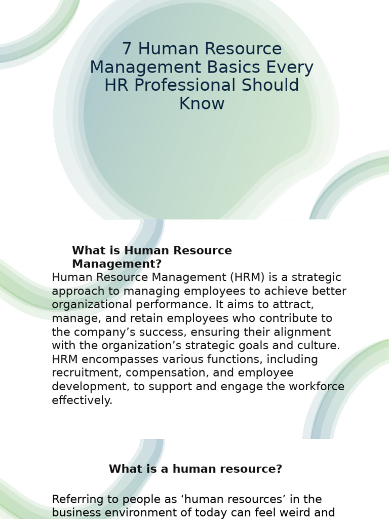 7 Human Resource Management Basics Every HR Professional | PDF | Human ...