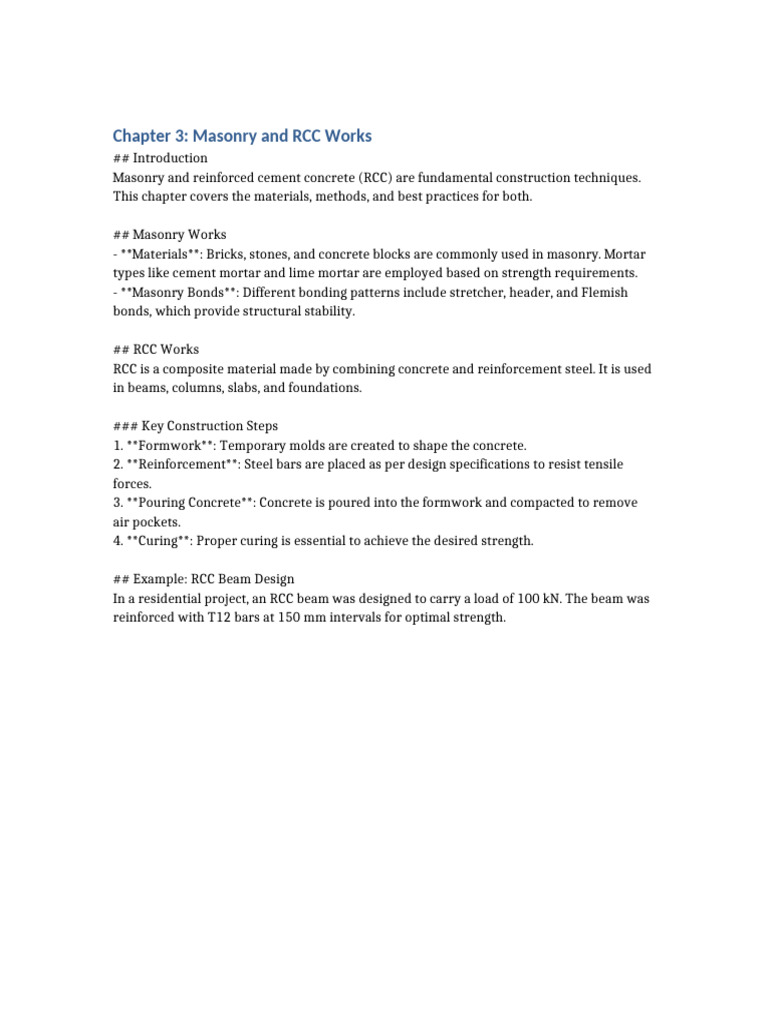 Masonry and RCC Construction Techniques | PDF