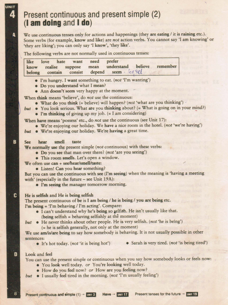 UNIT 4 present continuous and Simple present | PDF