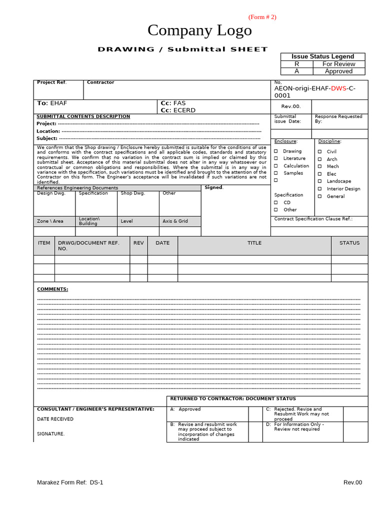 02- Drawing Submittal Sheet | PDF | Specification (Technical Standard)