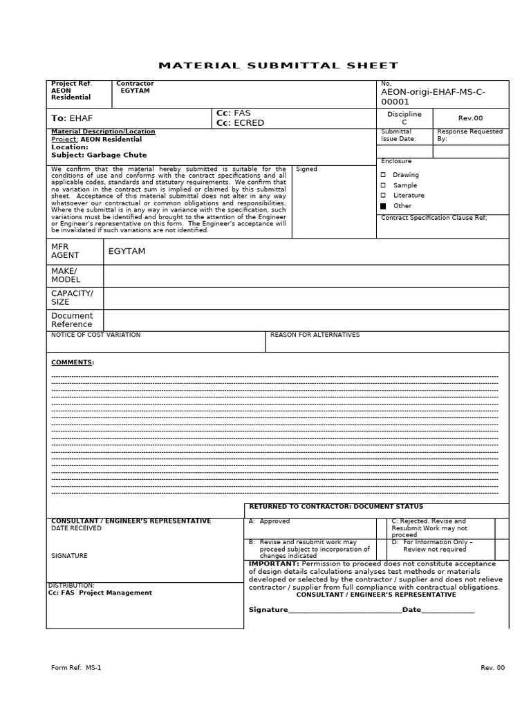 03- Material Submittal | PDF | Specification (Technical Standard)