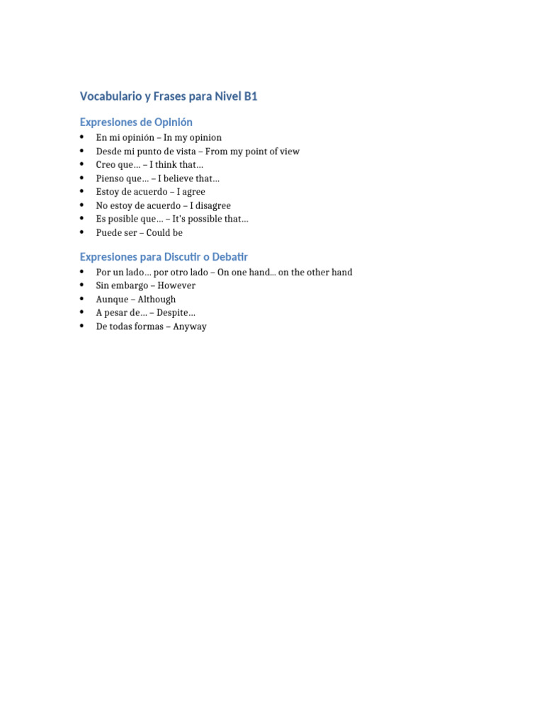 Vocabulario B1 Espanol | PDF