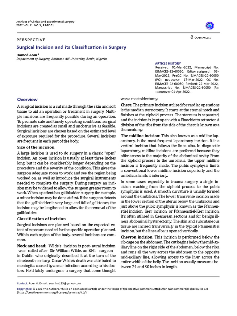Surgical Incision and Its Classification in Surgery | PDF | Surgery ...