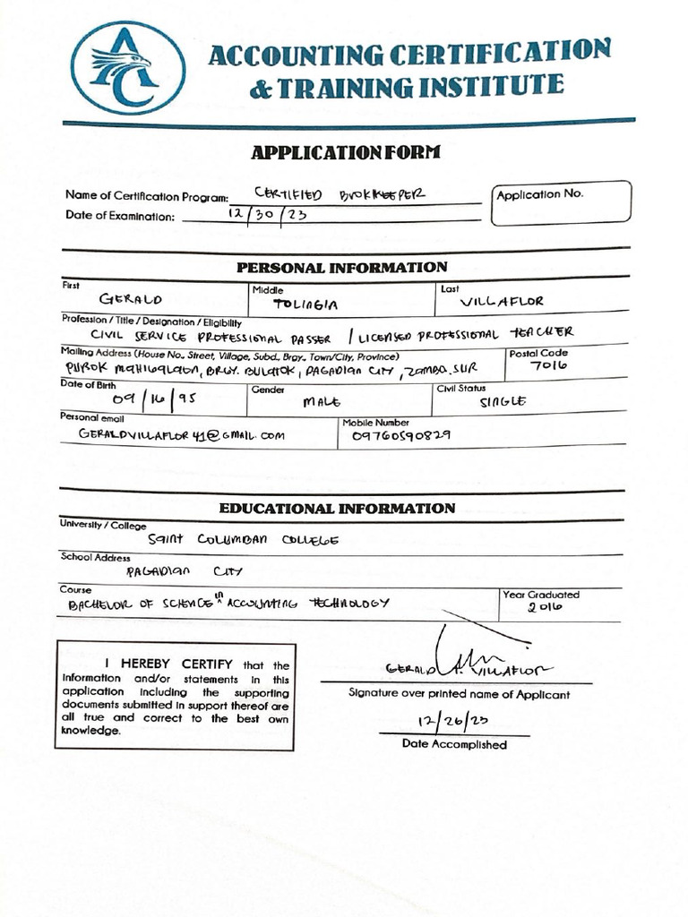 Application Form-Villaflor, Gerald T. | PDF