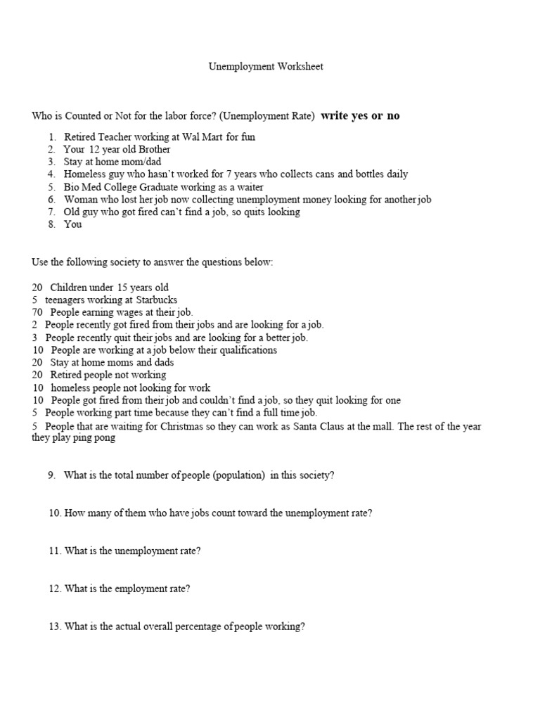 Unemployment Worksheet | PDF