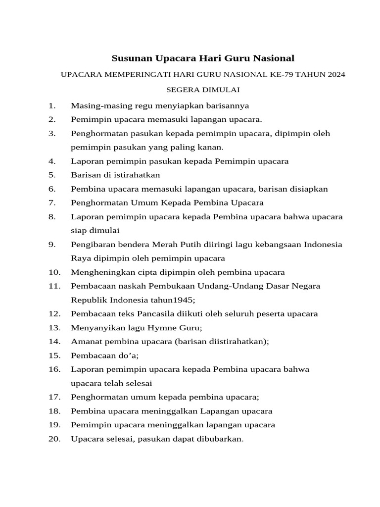 Susunan Upacara Hari Guru Nasional | PDF