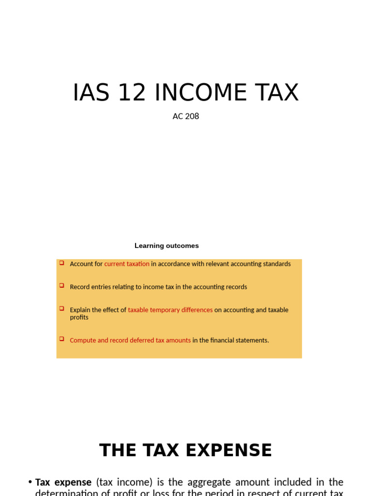 Ias 12 Income Tax | PDF | Deferred Tax | Tax Expense