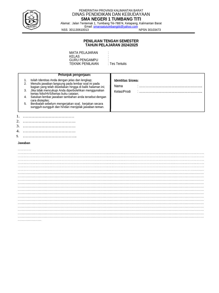 Format Penilaian Tengah Semester Ganjil 2024 2025 | PDF