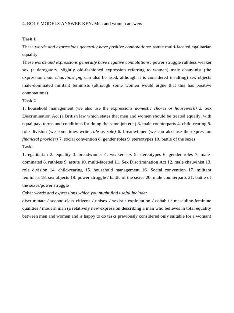 4. ROLE MODELS. ANSWER KEY. | PDF