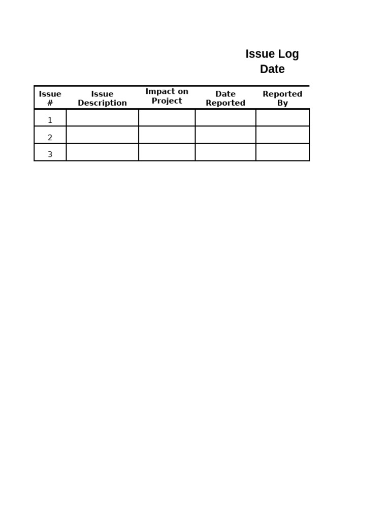 Project Issue Log Template | PDF