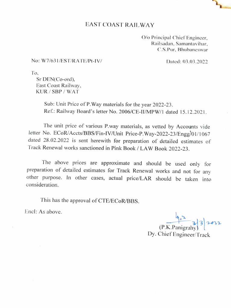 Unit Price P.Way Material | PDF | Rail Infrastructure | Rail Transport