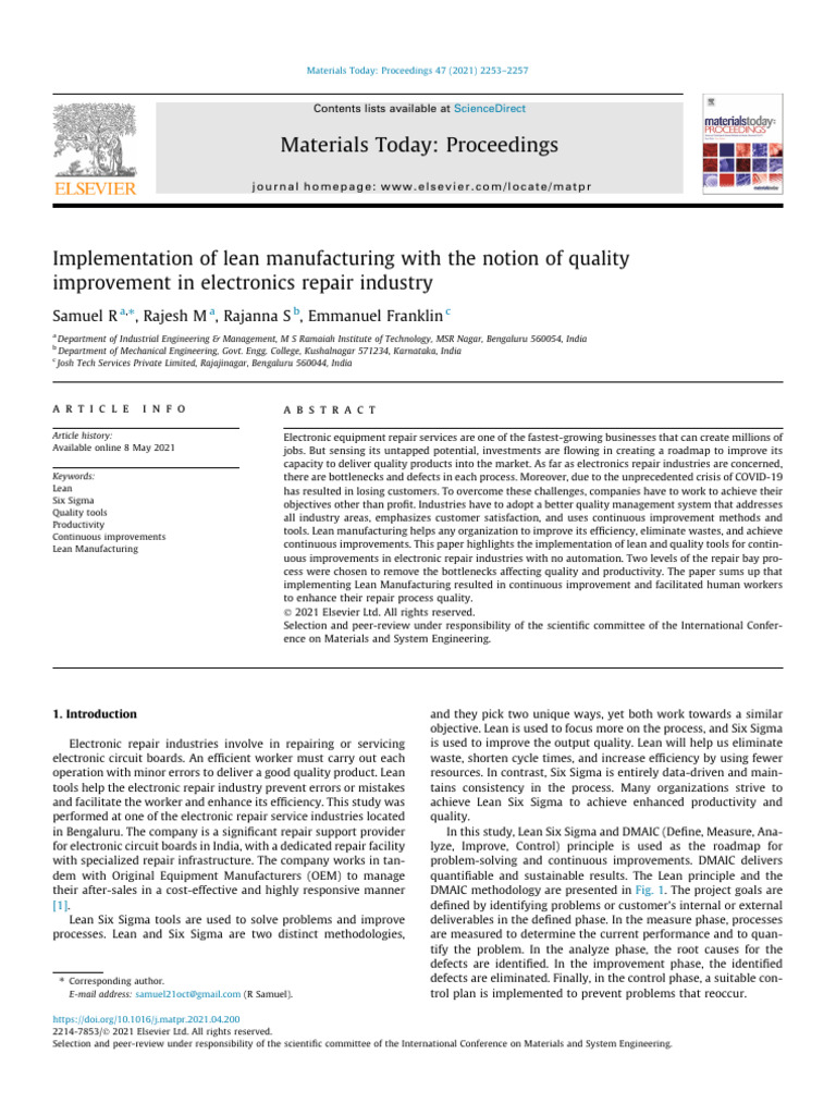 Implementation of Lean Manufacturing With The Notion of Quality ...