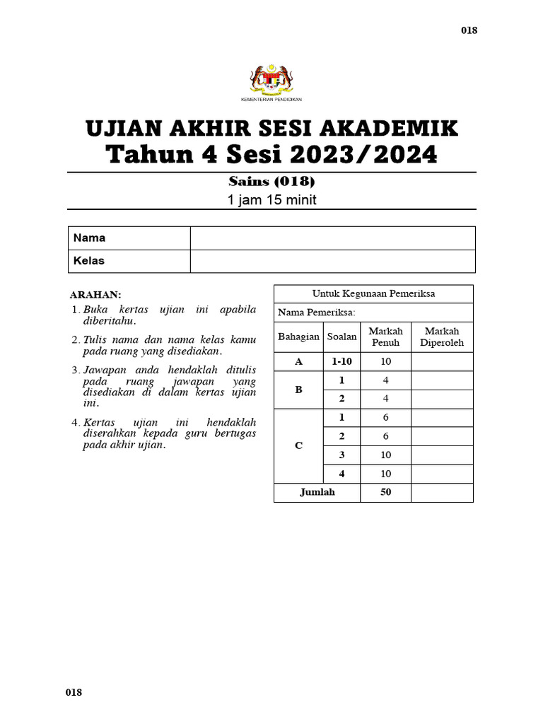 Soalan UASA 2024 - Sains T4 | PDF
