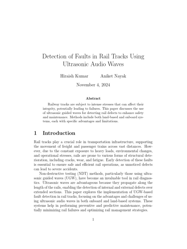 Detection of Faults in Rail Tracks Using Ultrasonic Audio Waves | PDF | Rail Transport | Ultrasound