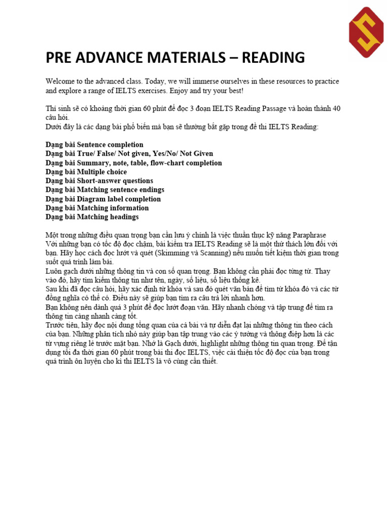 PRE ADVANCE MATERIALS | PDF