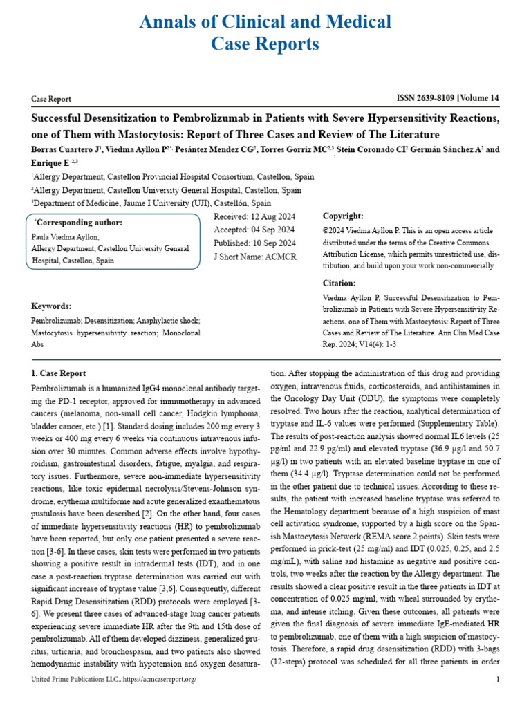 Successful Desensitization To Pembrolizumab in Patients With Severe Hypersensitivity Reactions ...