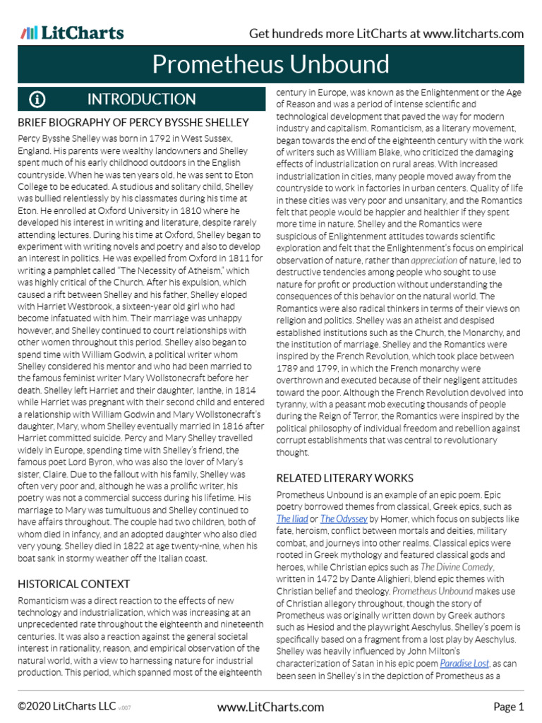 Prometheus Unbound: Shelley's Epic Poem | PDF | Prometheus | Greek ...