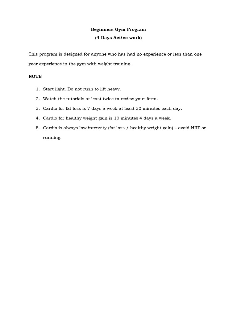 Beginners Gym Program Simplified | PDF | Strength Training | Physical ...