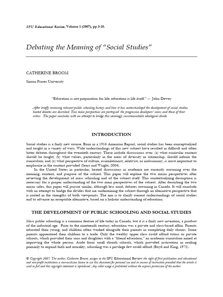 Broom 2007 Debating the Meaning of Social Studies | PDF | Pedagogy ...