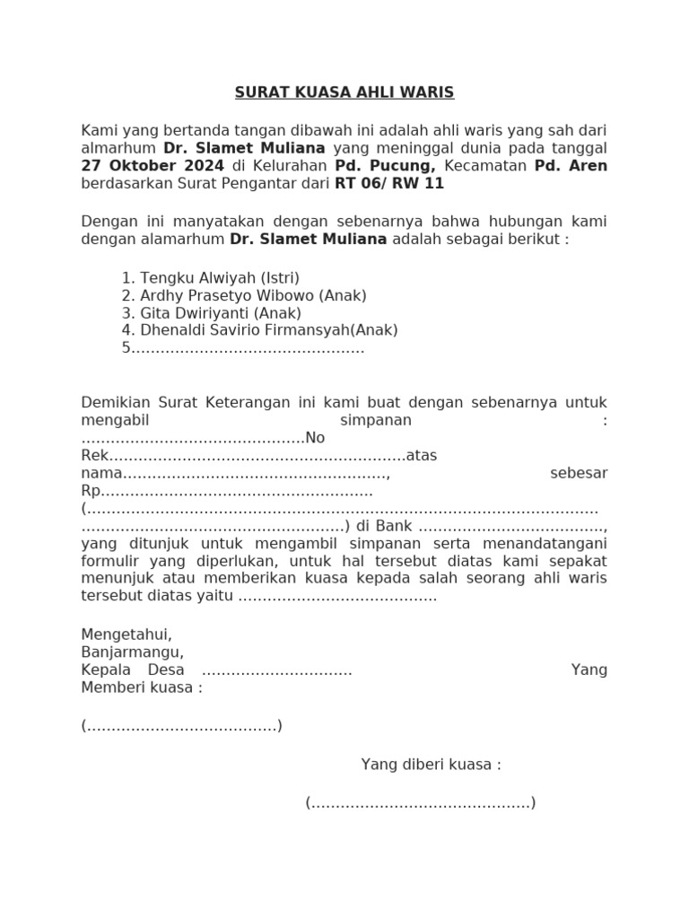 Surat Kuasa Ahli Waris - Copy (4) | PDF