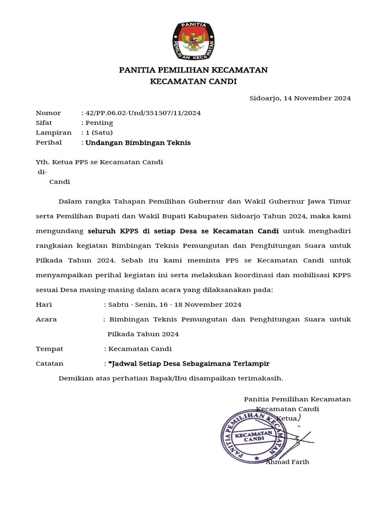 42 Undangan Bimbingan Teknis | PDF