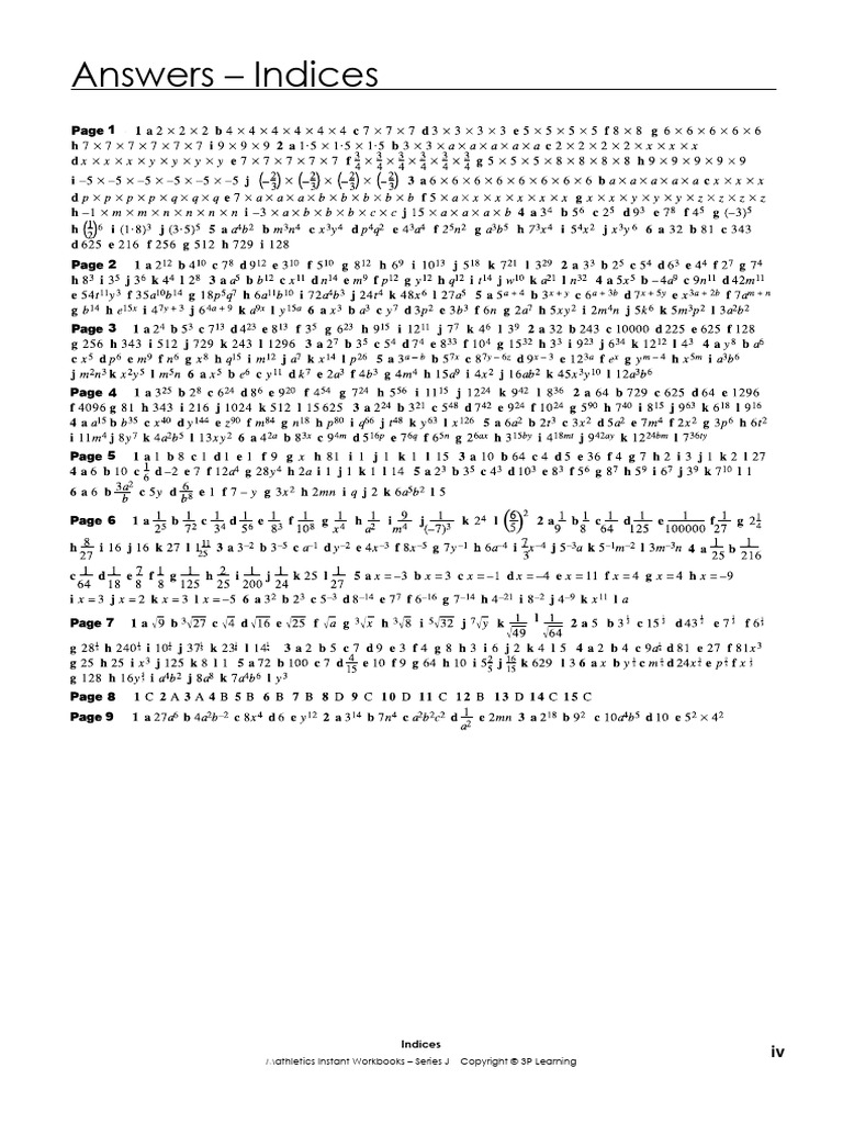 Index Laws - Solutions | PDF