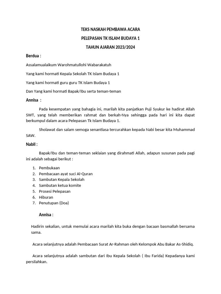 Teks Naskah Pembawa Acara Nisa | PDF